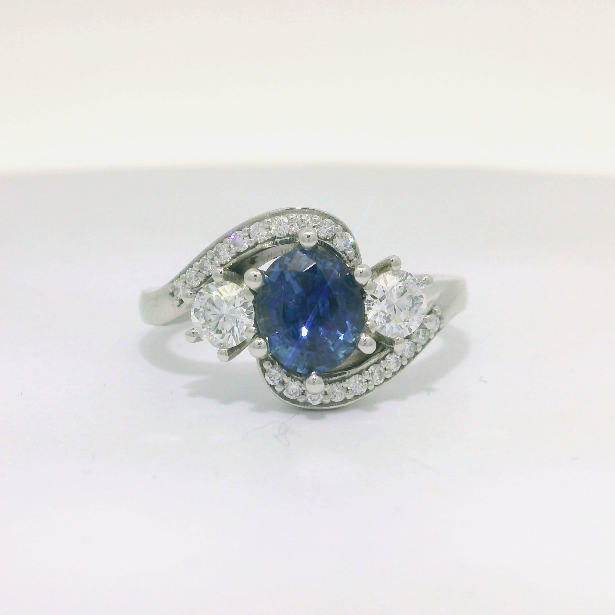 Platinum set Blue Sapphire and Diamond Ring – Desma Designs