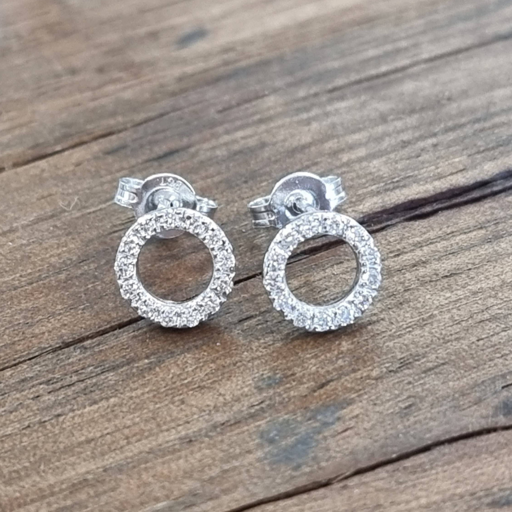 White Gold claw set Diamond Circle Stud Earrings – Desma Designs