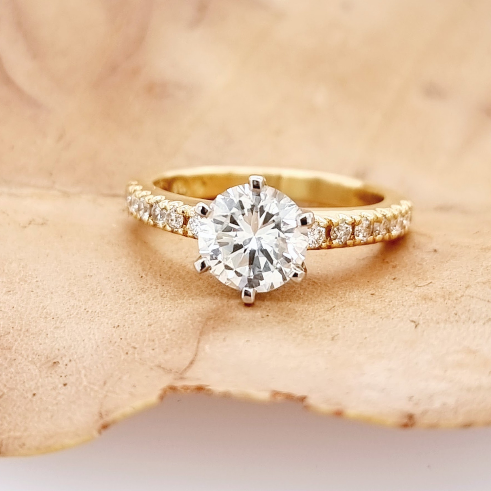 White and Yellow Gold Diamond Solitaire Ring with Shoulder Diamonds ...